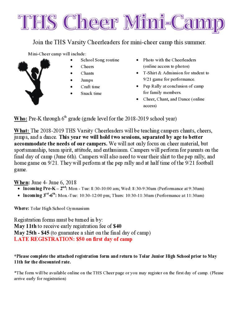 Fillable Online Join the THS Varsity Cheerleaders for mini-cheer camp ...