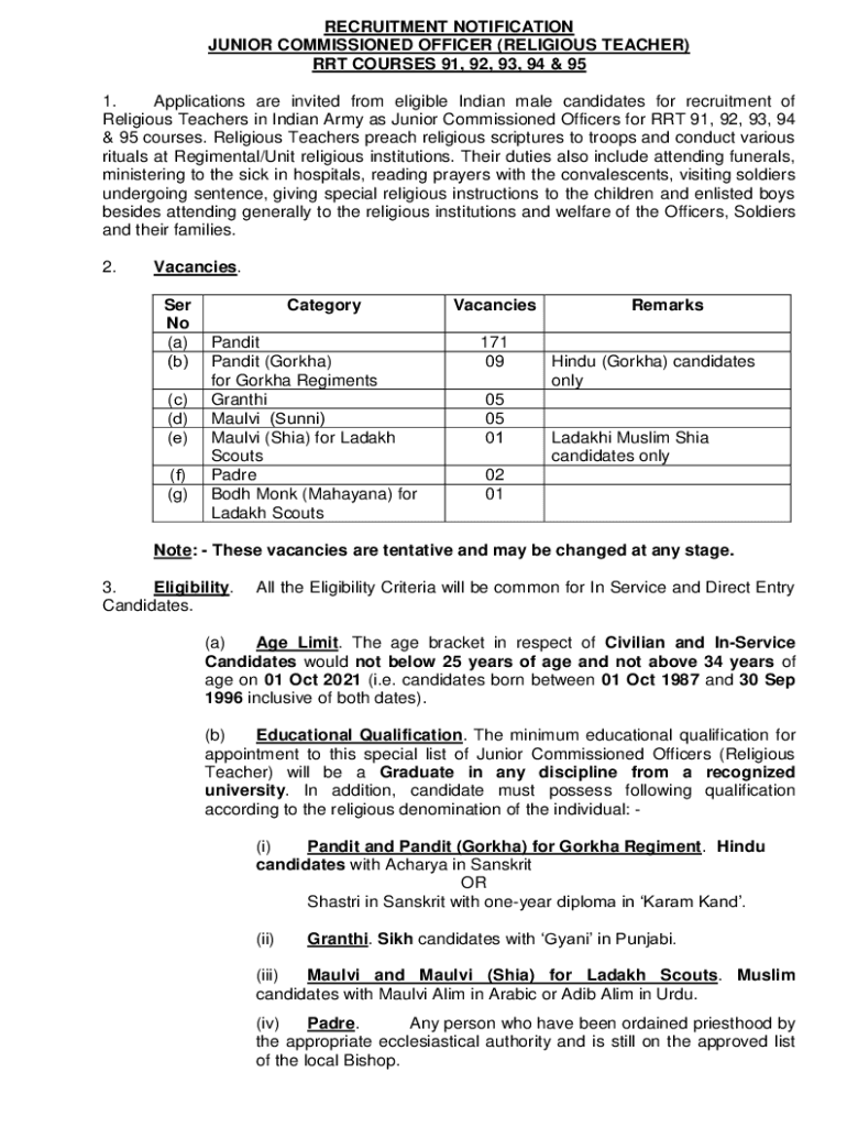 Fillable Online JCO RT Selection Procedure Indian Army Eligibility Criteria ... Fax Email Print ...