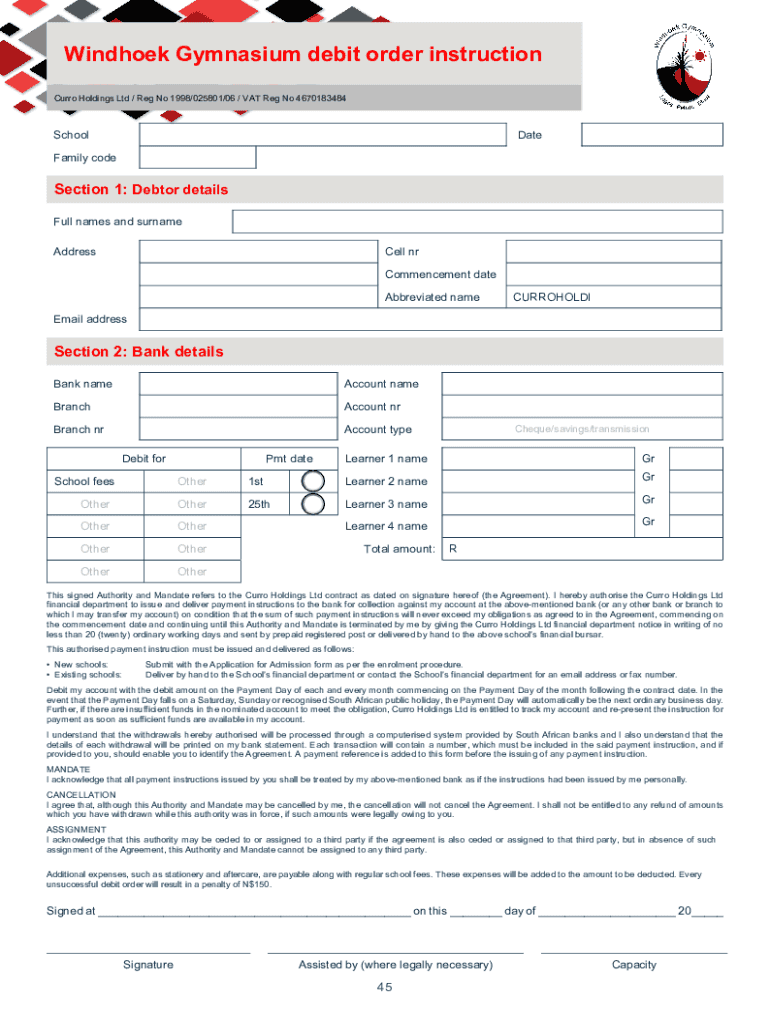 Fillable Online Windhoek Gymnasium transport application Fax Email ...