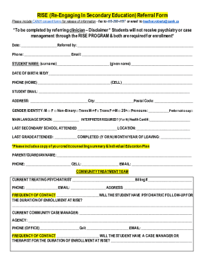 Fillable Online RISE (Re-Engaging In Secondary Education) Referral Form ...