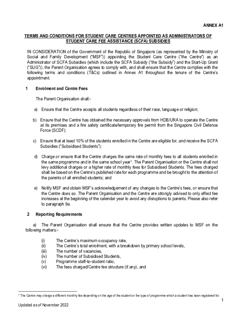 Fillable Online annex a1 terms and conditions for student care centres ...