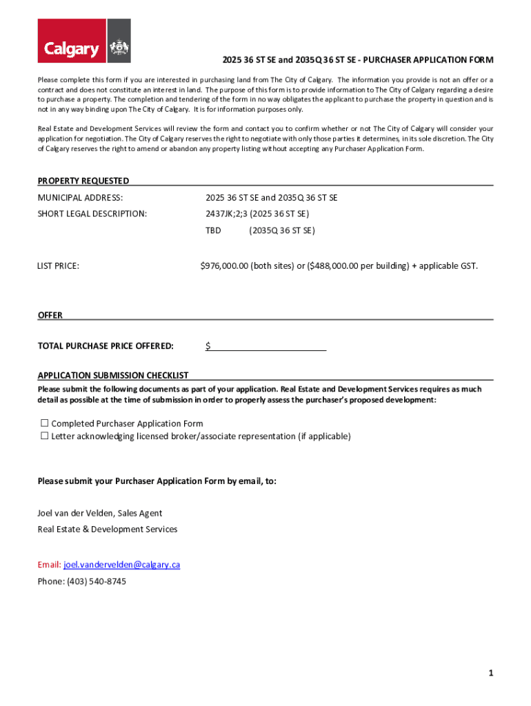 Fillable Online 2223 36 ST SE Purchaser Application Form Fax Email ...
