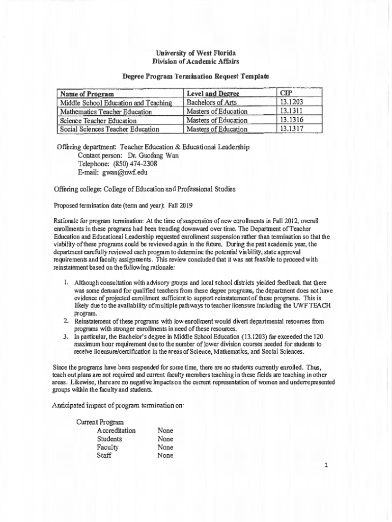 Fillable Online Degree Program Termination Request Template Fax Email ...