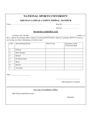 Fillable Online Students No Due Certificate Fax Email Print - pdfFiller