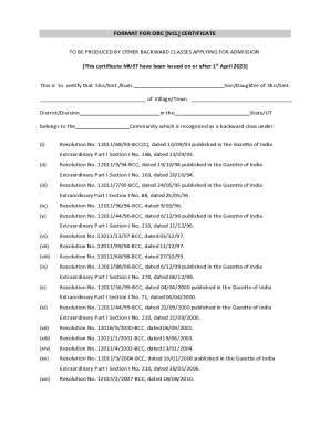 Fillable Online Obc Ncl Certificate Format - Fill Online, Printable ...