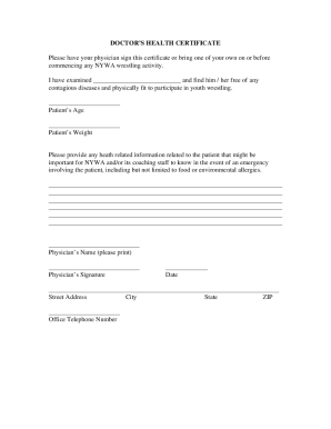 Fillable Online Doctor's Health Certificate Fax Email Print - pdfFiller