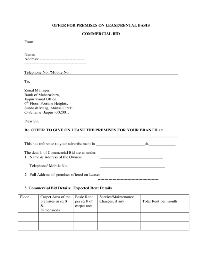 Fillable Online Wanted Premises on lease basis for Bank of Maharashtra ...