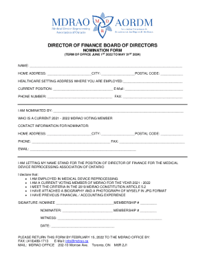 Fillable Online NOMINATION FORM DIRECTOR OF FINANCE Fax Email Print - pdfFiller