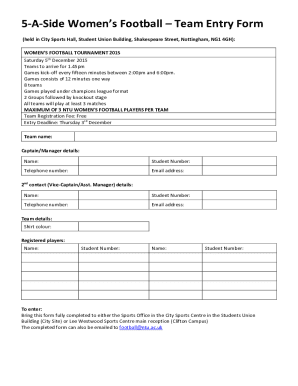 Fillable Online 5-A-Side Womens FootballTeam Entry Form.doc Fax Email Print - pdfFiller