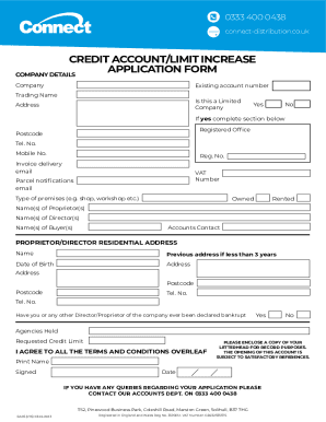 Fillable Online CREDIT ACCOUNT/LIMIT INCREASE APPLICATION FORM Fax ...