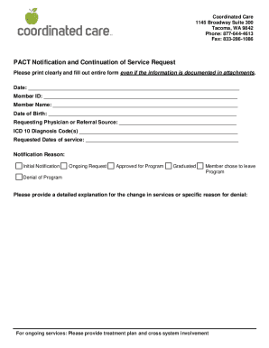 Fillable Online PACT Notification and Continuation of Service Request. Service Request Fax Email ...