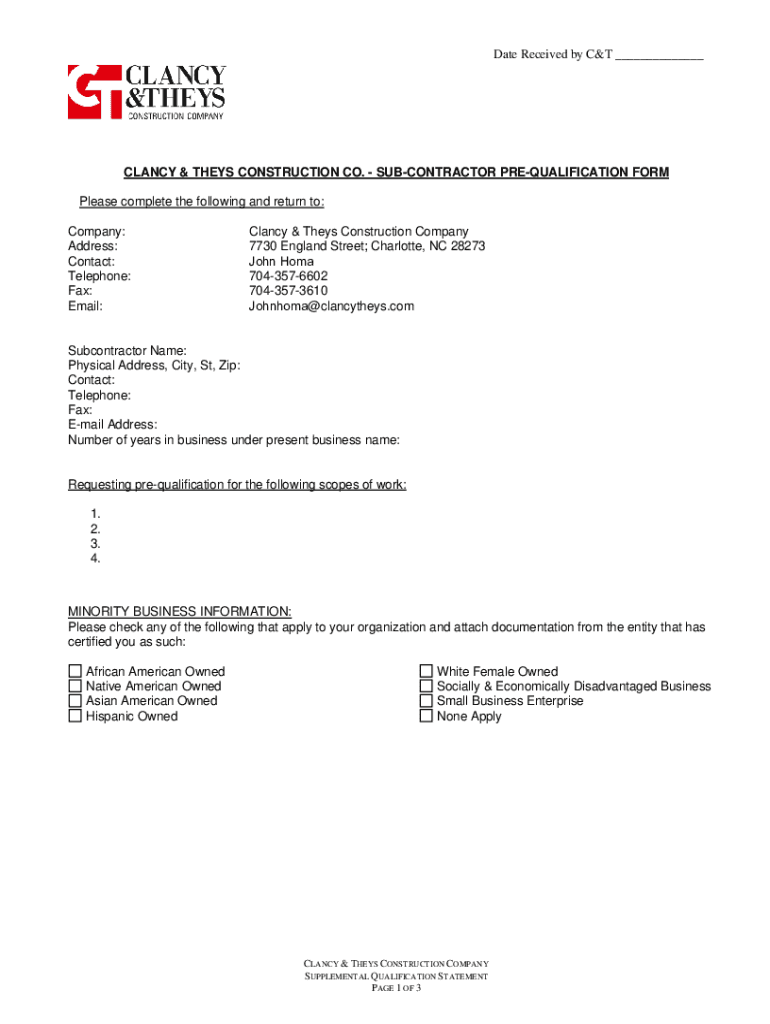 Fillable Online Sub-Contractor Pre-Qualification Form.docx Fax Email Print - pdfFiller