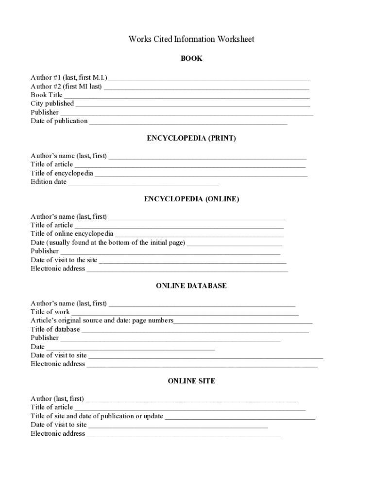 Fillable Online works cited worksheet.doc Fax Email Print - pdfFiller