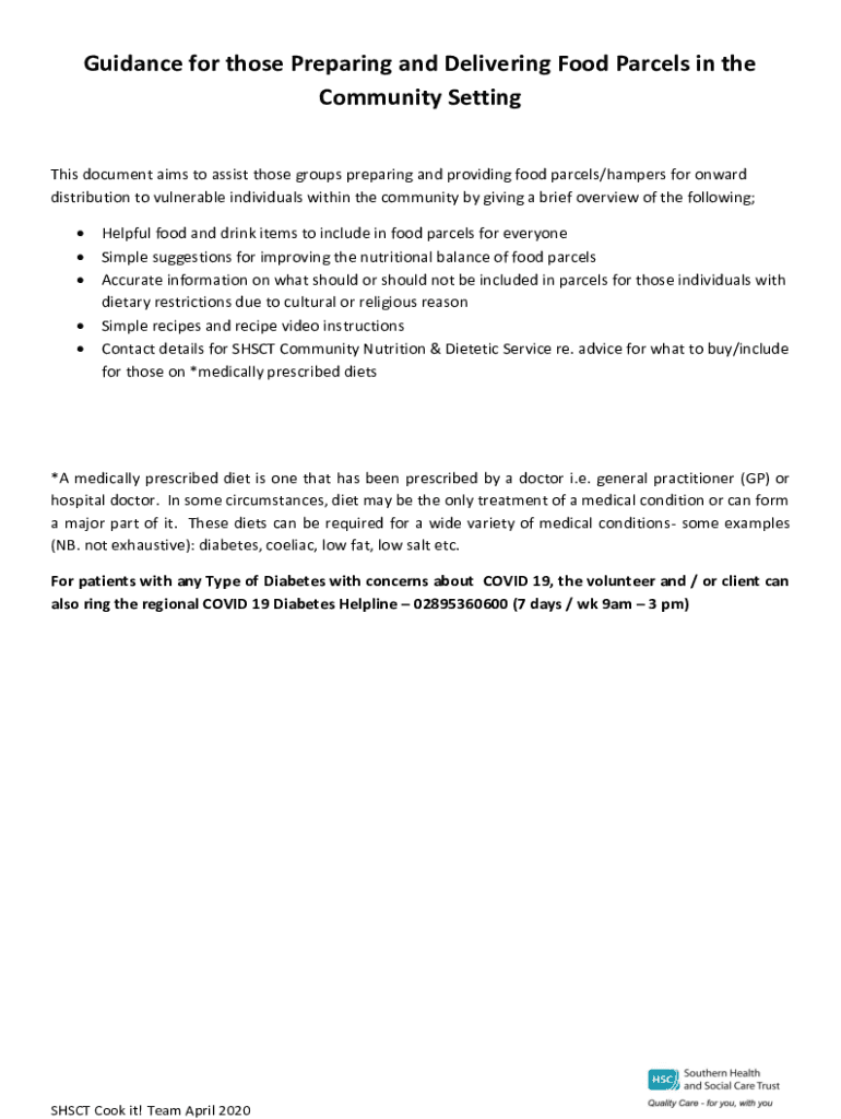Fillable Online Guidance for those Preparing and Delivering Food Parcels Fax Email Print - pdfFiller