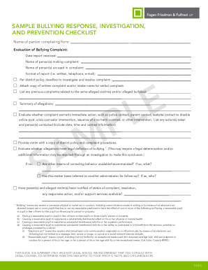 Fillable Online SAMPLE BULLYING RESPONSE, INVESTIGATION, AND ... Fax ...