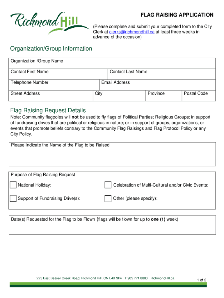 Fillable Online Organization/Group Information Flag Raising Request ...