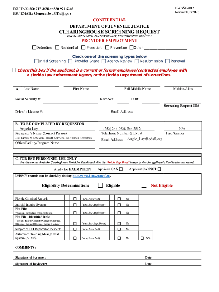 Fillable Online CLEARINGHOUSE SCREENING REQUEST Fax Email Print - pdfFiller