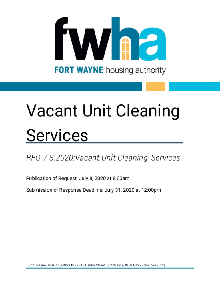 Fillable Online Vacant Unit Cleaning Services. RFQ 3.5.18 Fax Email ...