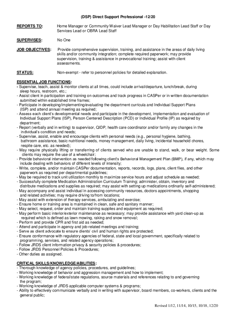 Fillable Online Orientation Manual for Direct Support Professionals ...