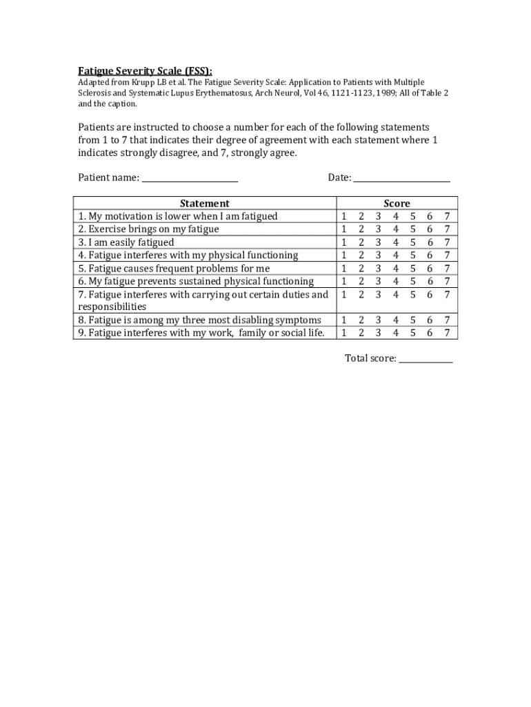 Fillable Online The fatigue severity scale. Application to patients ...