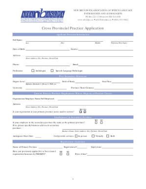 Fillable Online NBASLPA Cross Provincial Practice Application Form Fax ...