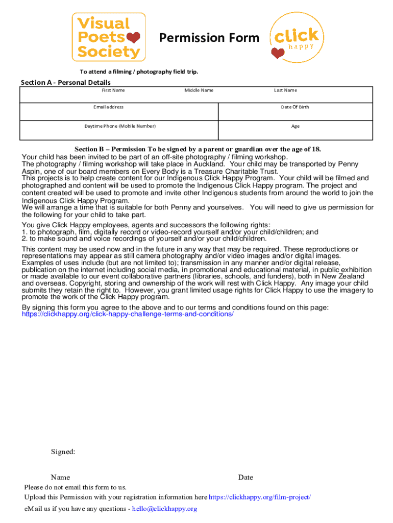 Fillable Online Permission form - Click Happy Fax Email Print - pdfFiller