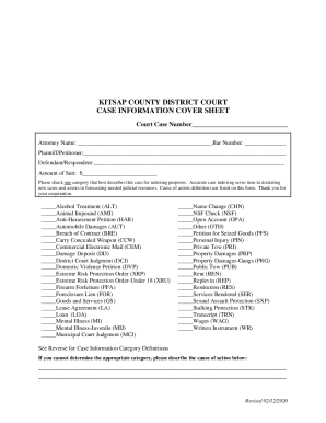 Fillable Online COVER SHEET Civil Case Filing Form (To be completed by ...