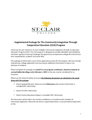 Fillable Online Supplemental Package for The Community Integration ...