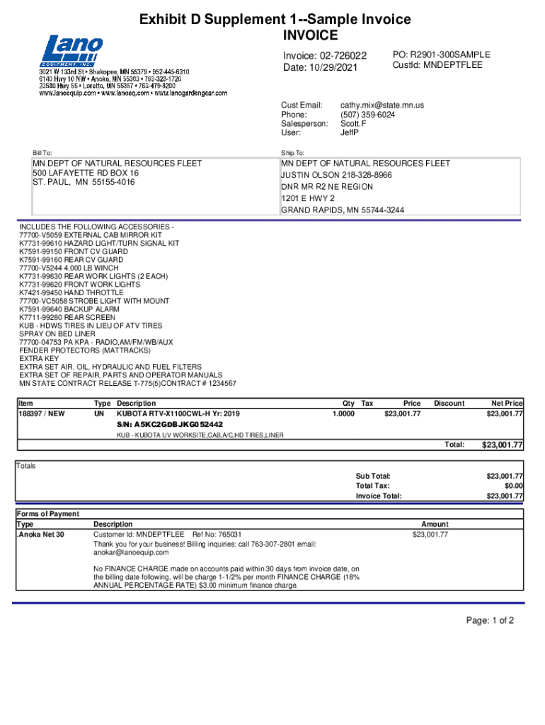 Fillable Online Exhibit D Supplement 1--Sample Invoice Fax Email Print ...