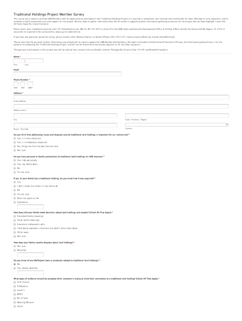 Fillable Online Traditional Holdings Project Member Survey Fax Email ...