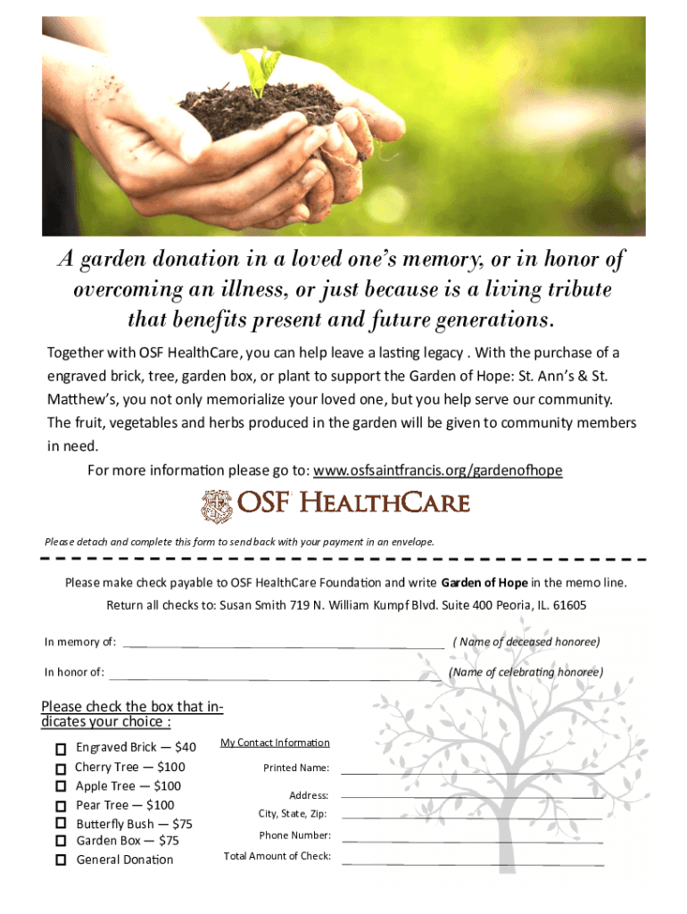 Fillable Online A garden donation in a loved one's memory, or in honor ...