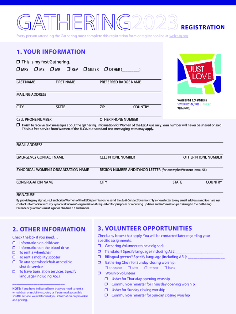 Fillable Online Every person attending the Gathering must complete this ...