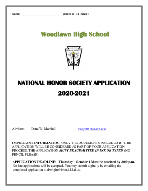 Fillable Online National Honor Society / NHS Application Fax Email ...