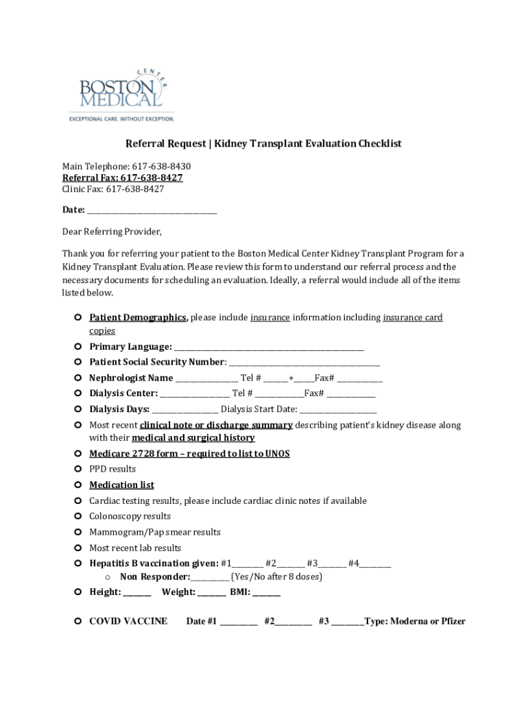 Fillable Online Kidney Transplant Evaluation Referral Request Form and ... Fax Email Print ...