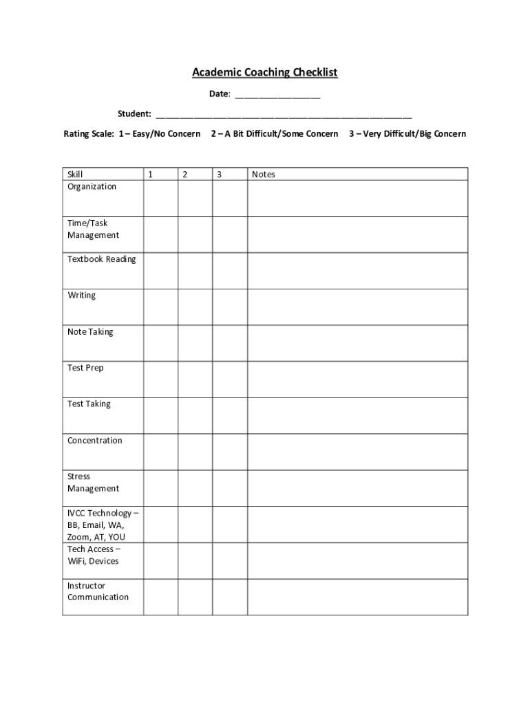 Fillable Online Academic Coaching Checklist Fax Email Print - pdfFiller