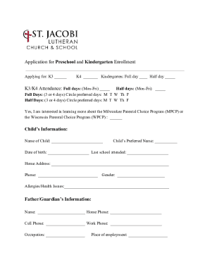 Fillable Online Preschool and Kindergarten Enrollment Fax Email Print ...