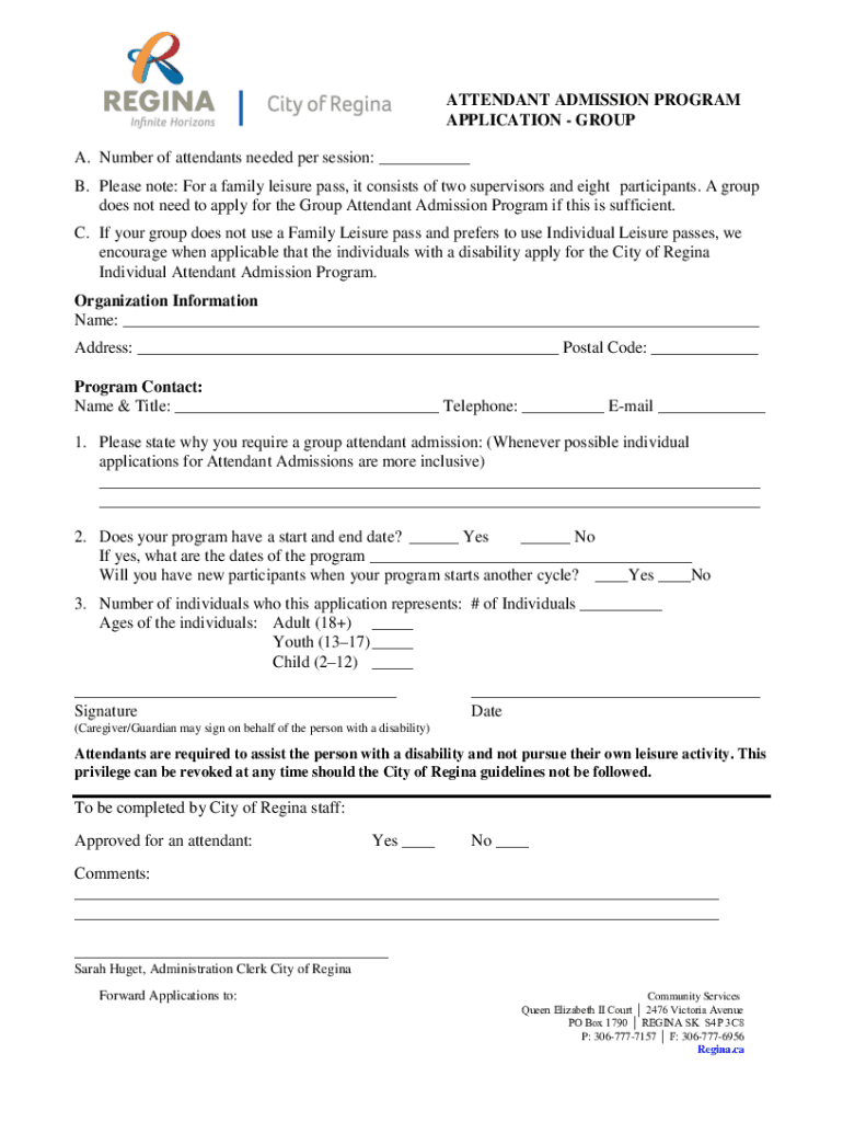 Fillable Online Attendance Admission Application Groups Fax Email Print ...