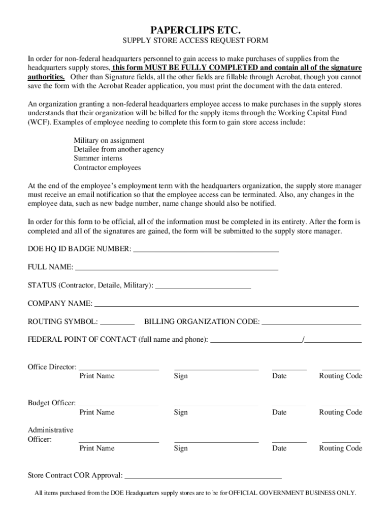 Fillable Online Office of Administrative Management and Support. Supply Store non-Federal ...