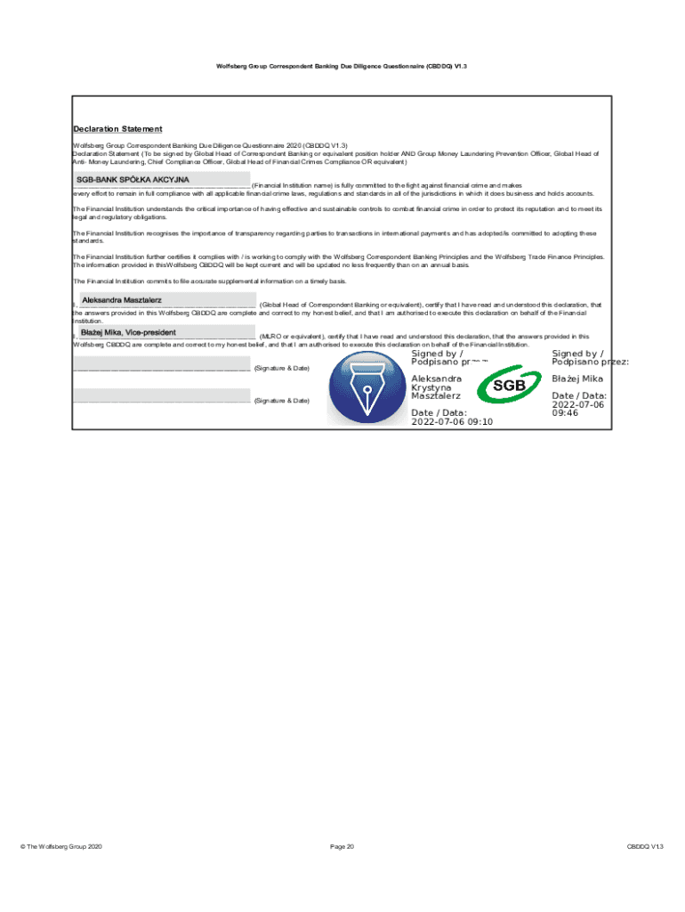 Fillable Online wolfsberg due diligence questionnaire Fax Email Print ...