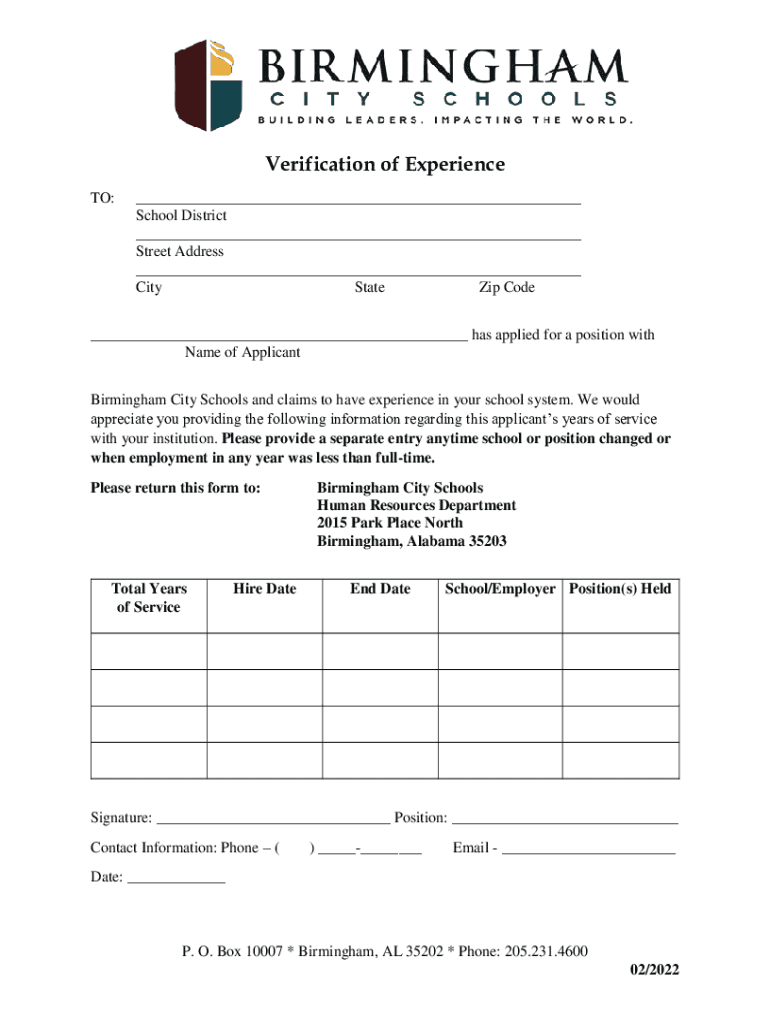Fillable Online Verification of Experience Fax Email Print - pdfFiller