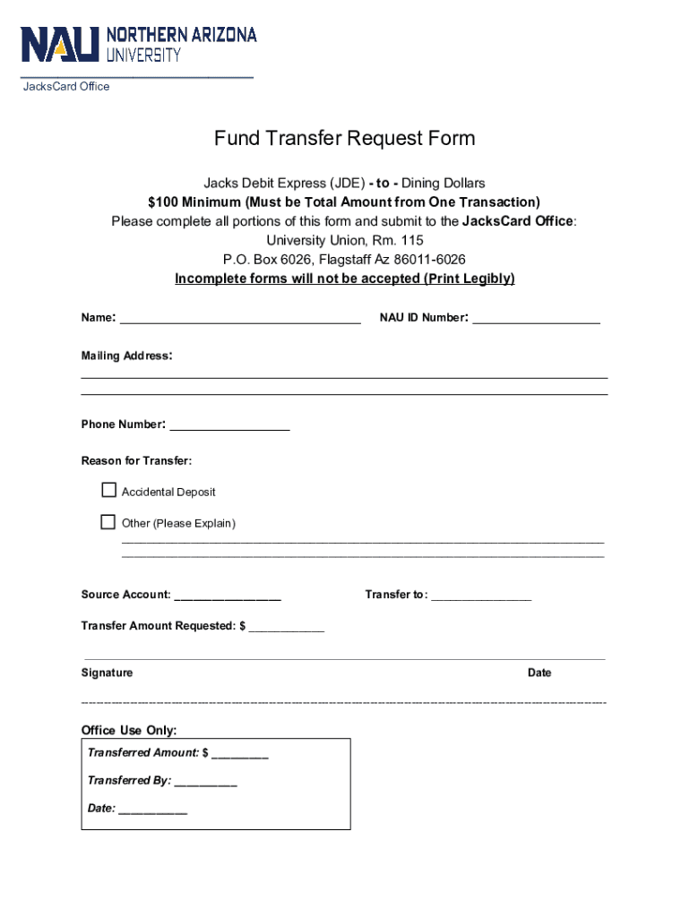 Fillable Online Fund Transfer Request Form - Flagstaff Fax Email Print ...