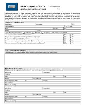 Fillable Online HUTCHINSON COUNTY Application for Employment Fax Email ...
