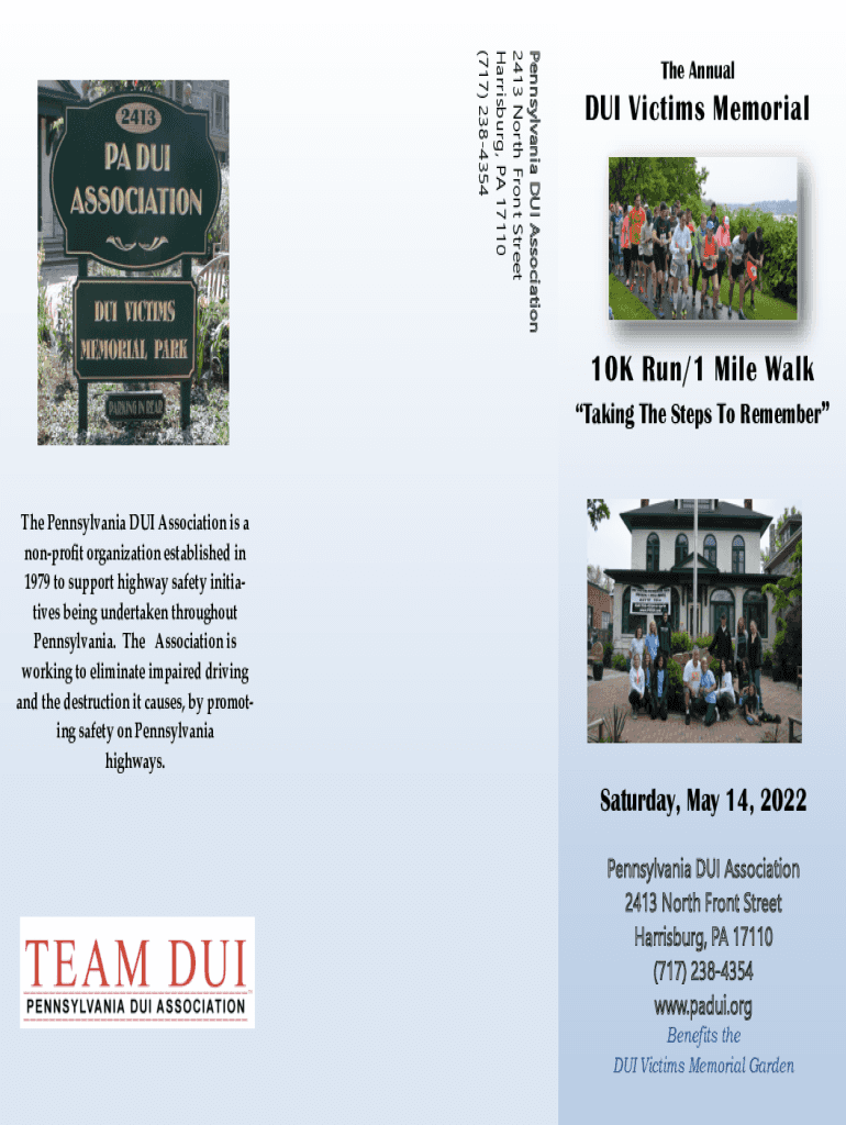 Fillable Online DUI Victims Memorial 10K Run And 1 Mile Walk ...