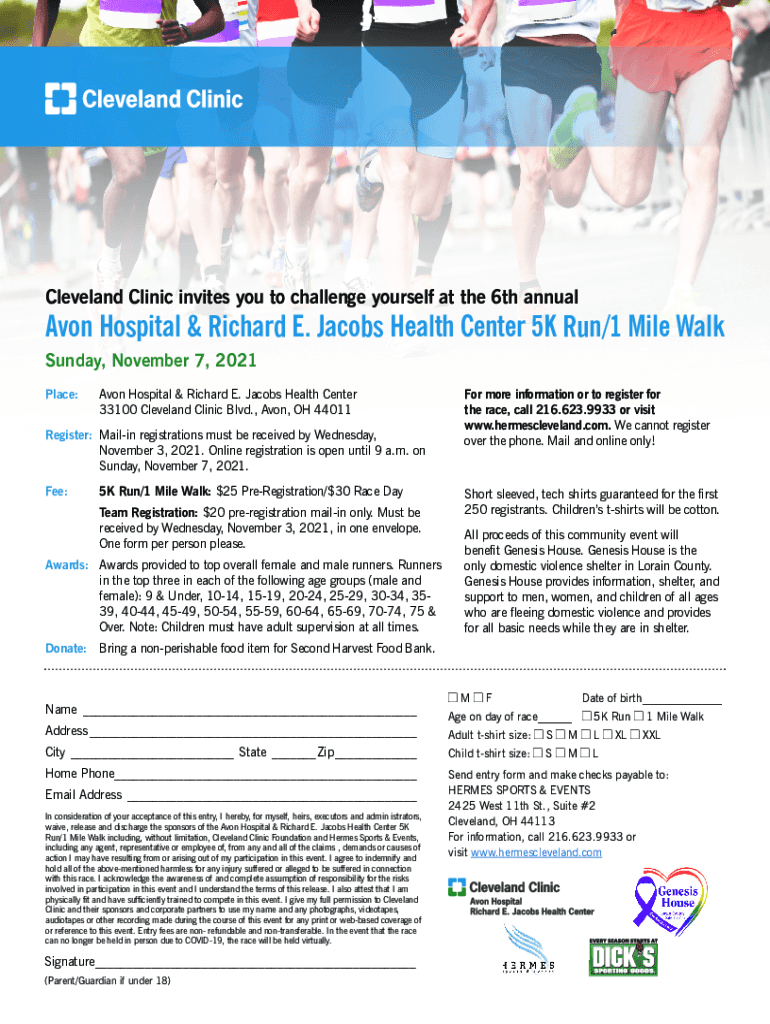 Fillable Online Avon Hospital & Richard E. Jacobs Health Center 5K Run ...