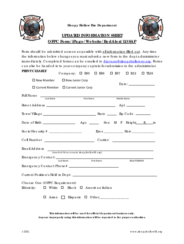 Fillable Online UPDATED INFORMATION SHEET OFPC Form/iPage/ ... Fax ...