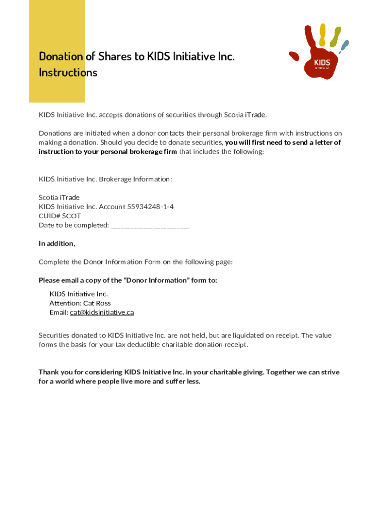 Fillable Online Donation of Shares to KIDS Initiative Inc. Instructions Fax Email Print - pdfFiller
