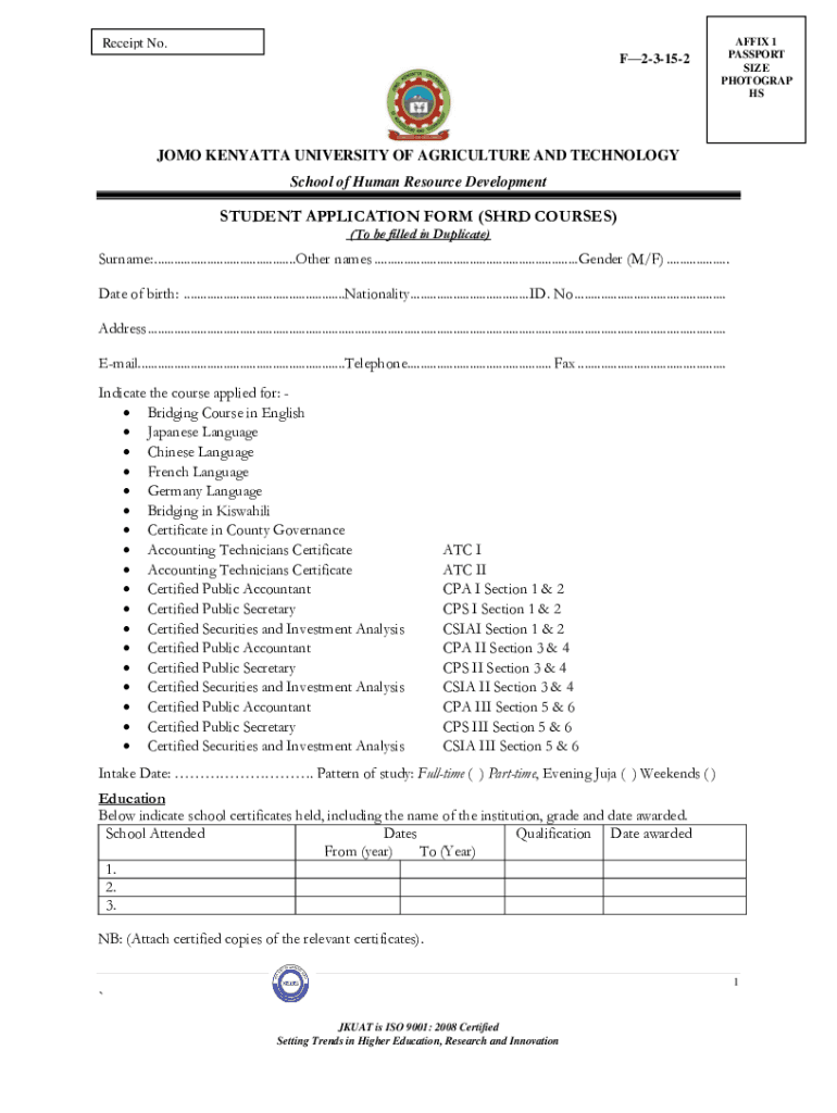 Fillable Online student application form (shrd courses) Fax Email Print - pdfFiller
