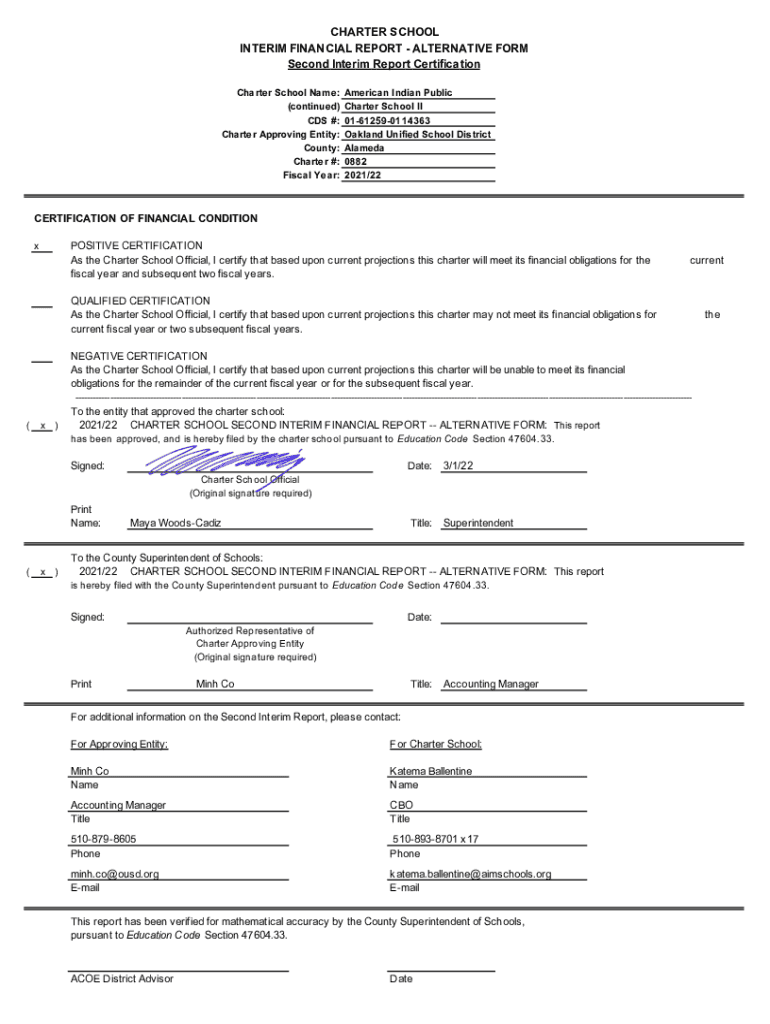 Fillable Online ALTERNATIVE FORM - Second Interim Report Certification ...