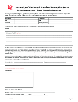 Fillable Online med uc University of Cincinnati Standard Exemption Form ...