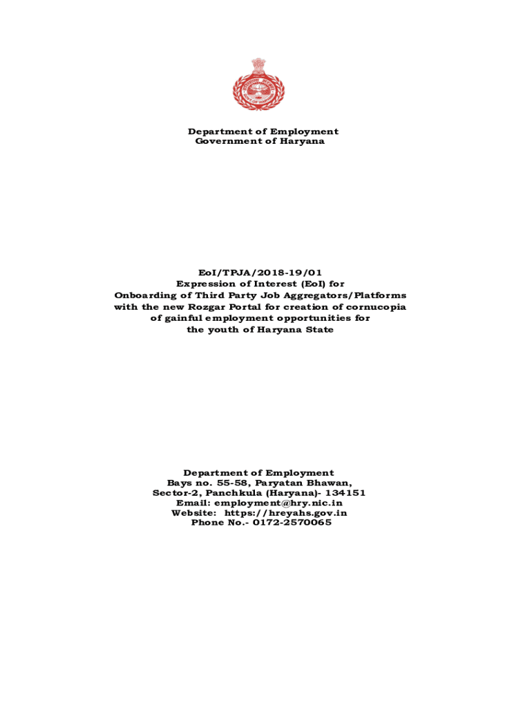 Fillable Online Department of Employment Government of Haryana EoI/ ... Fax Email Print - pdfFiller